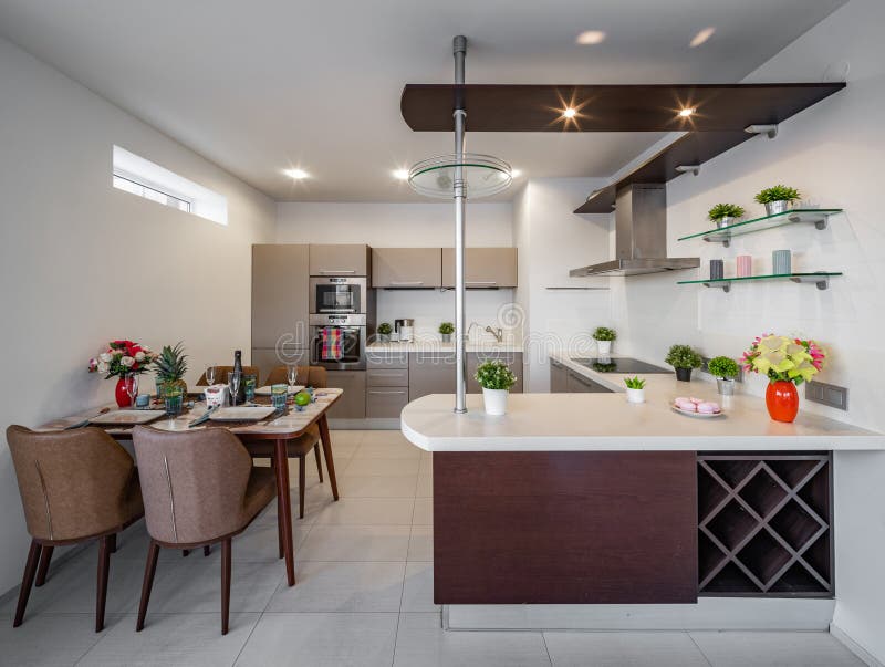 Modern Interior of Kitchen in Luxury Studio Apartment. Stock Image ...
