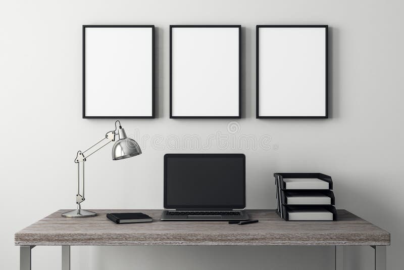 Modern Interior with Laptop and Frame Stock Illustration - Illustration ...