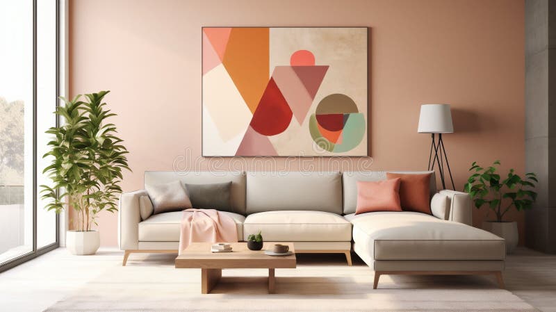 Modern Interior with a Large Abstract Painting on the Wall Above a ...