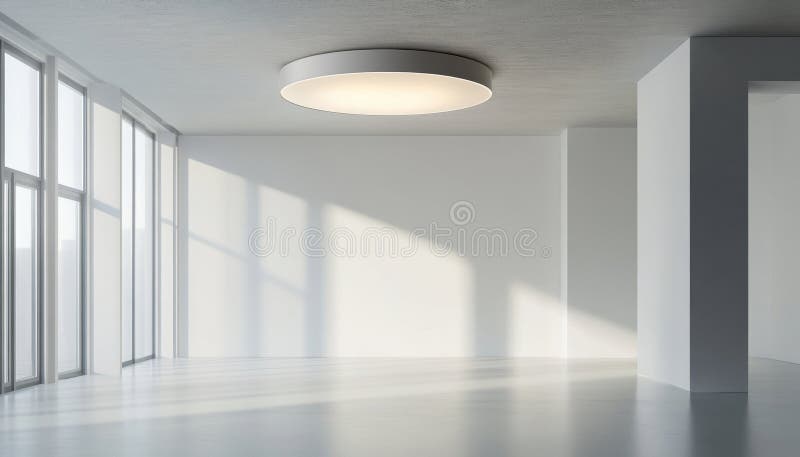 Modern Interior with Large Round Ceiling Light and Natural Light ...