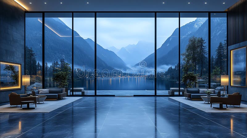 Modern Interior with Large Windows Showcasing Stunning Mountain and ...