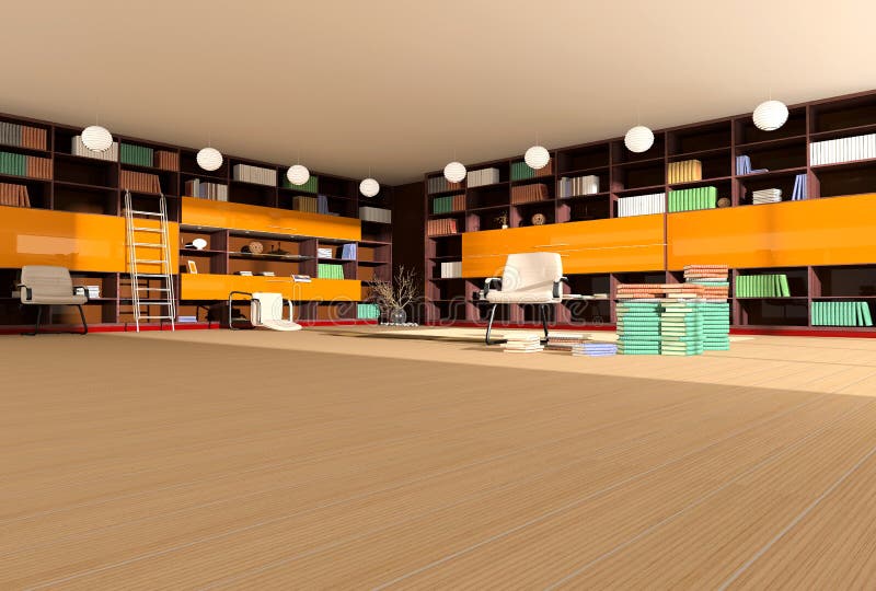 Modern interior of library stock illustration. Illustration of office ...