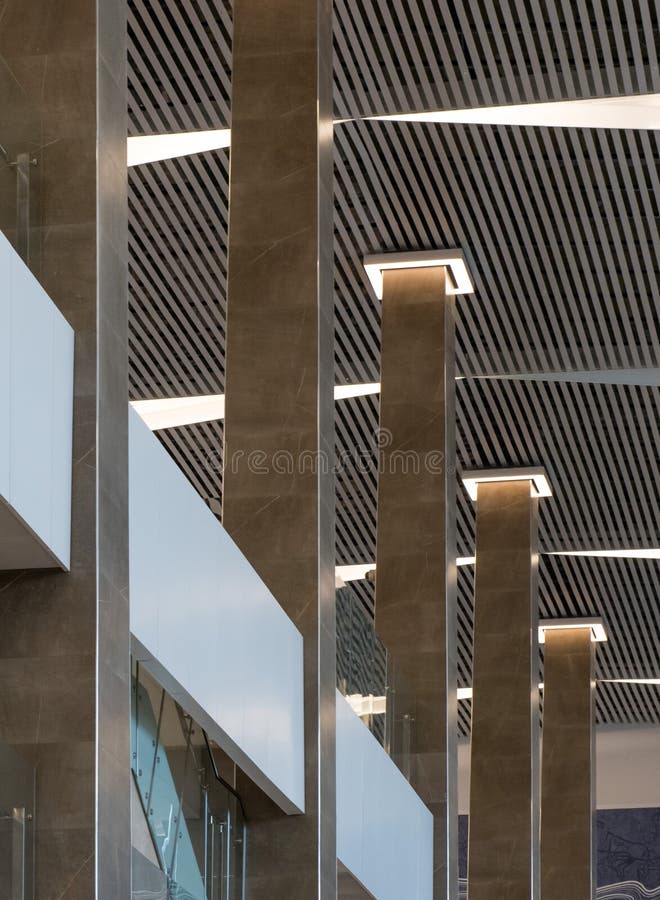 Modern Interior with Light and Column Stock Image - Image of modern ...