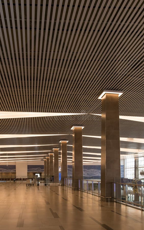 Modern Interior with Light and Column Stock Image - Image of light ...