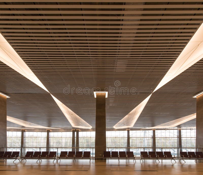 Modern Interior with Light and Column Stock Image - Image of business ...