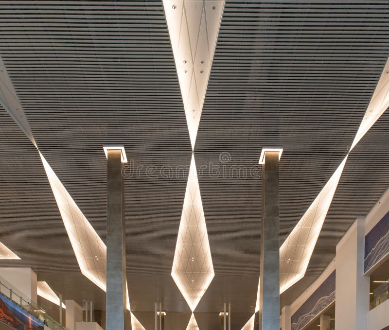 Modern Interior with Light and Column Stock Photo - Image of metro ...