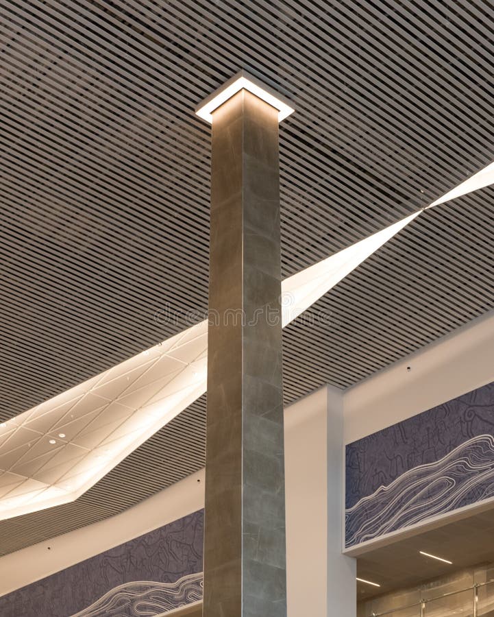 Modern Interior with Light and Column Stock Photo - Image of space ...