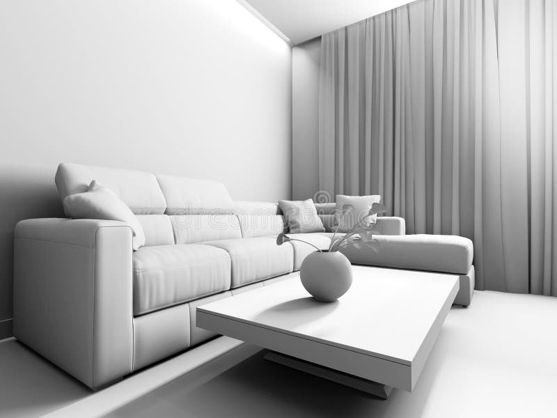 Modern Interior of Living Room, 3 D Rendering Stock Illustration ...