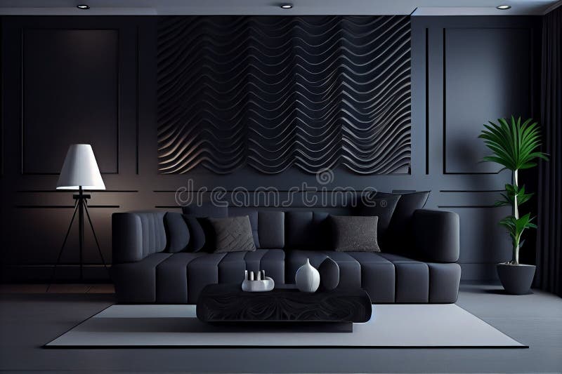 Modern Interior Living Room Design and Black Wall Stock Illustration ...