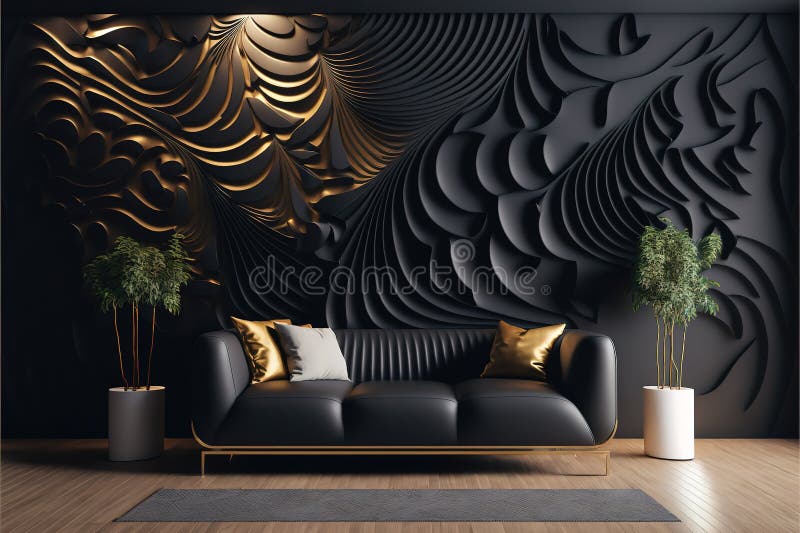 Modern Interior Living Room Design and Black Wall Pattern Texture ...