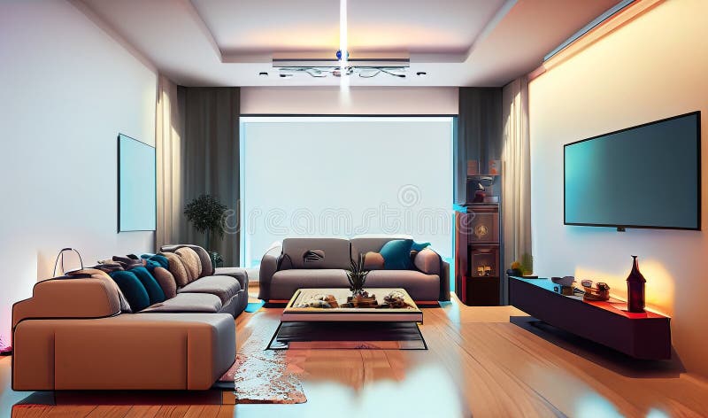 Modern Interior of Living Room with Full Furnished Stock Illustration ...