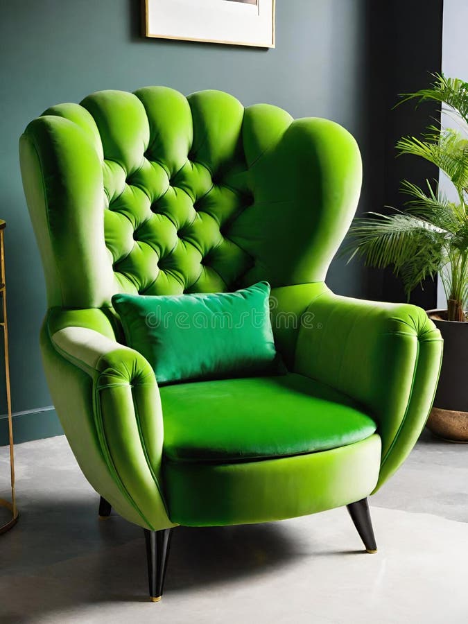 Modern Interior of Living Room with Green Armchair Stock Illustration ...