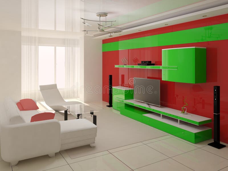 Modern Interior of Living-room. Stock Illustration - Illustration of ...