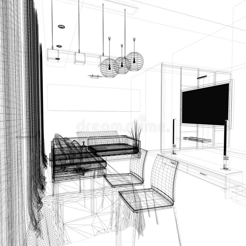 Modern Interior of Living Room Stock Illustration - Illustration of ...