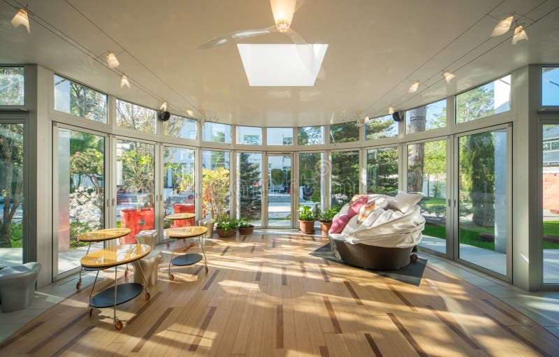 Modern Interior of a Luxury Private House. Relax Zone. Huge Windows ...