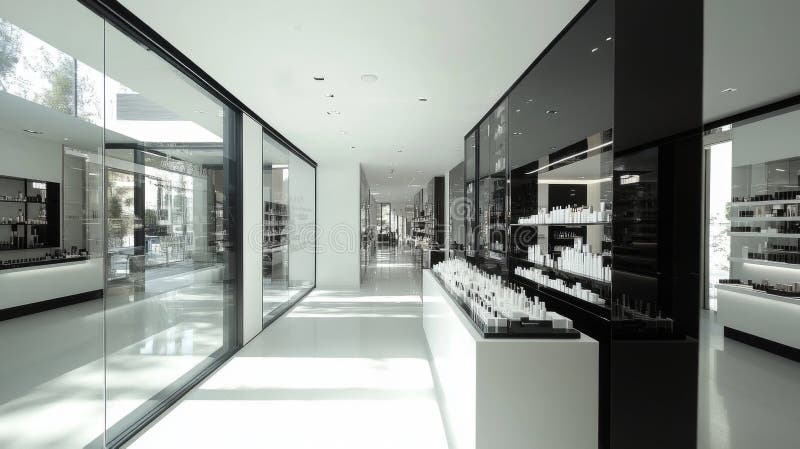 Modern Interior of a Luxury Store with Glass Walls and a Display of ...