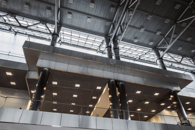 Modern Interior of Metal and Concrete in the Building, Transition ...