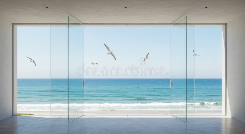 Modern Interior Minimalist Design Ocean View Stock Illustration ...