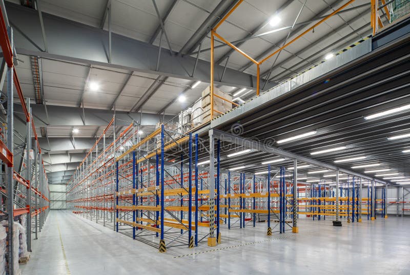 Interior of Huge Empty Storehouse. Industrial Warehouse Racking. Stock ...