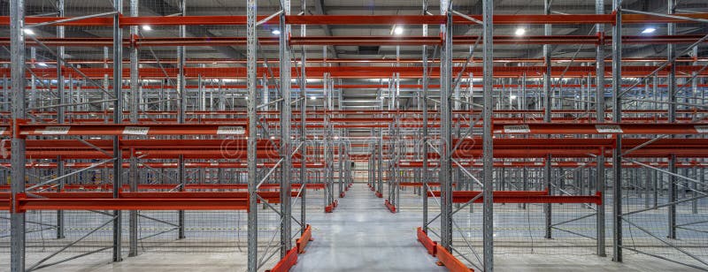 Interior of Huge Empty Storehouse. Industrial Warehouse Racking. Stock ...