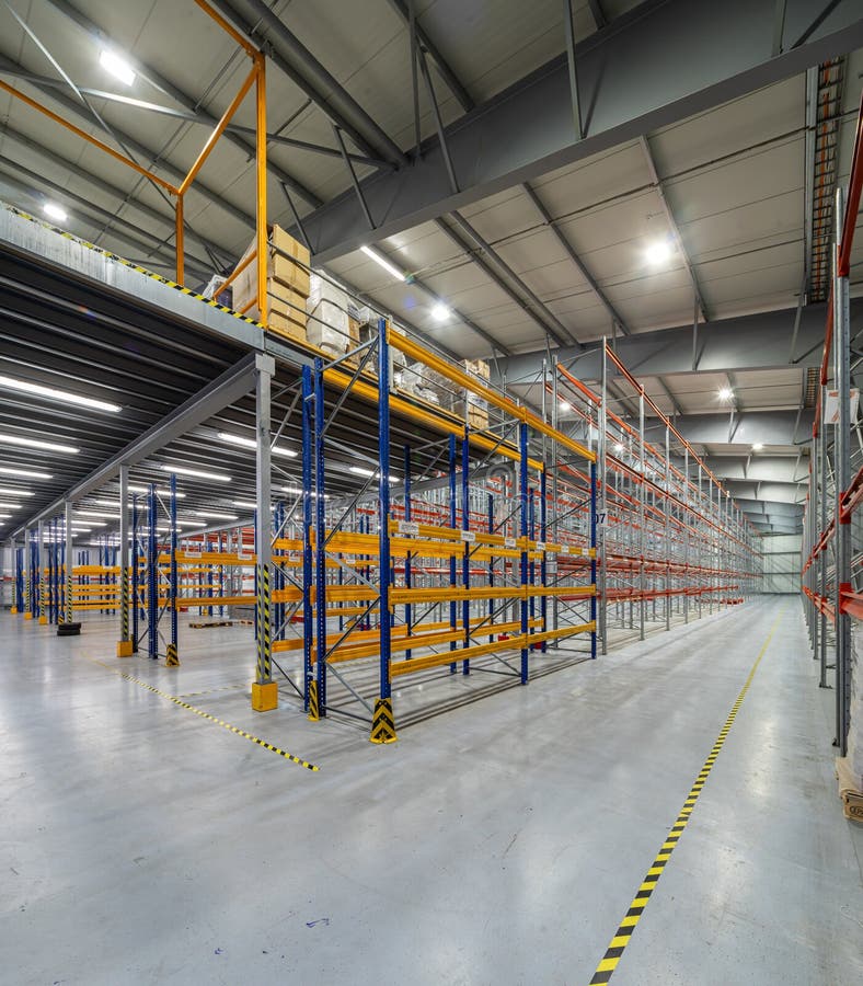Interior of Huge Empty Storehouse. Industrial Warehouse Racking. Stock ...
