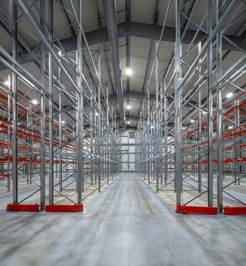 Interior of Huge Empty Storehouse. Industrial Warehouse Racking. Stock ...