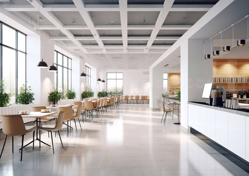 Modern Interior Office Building Cafeteria with Large Windows.Empty.AI ...