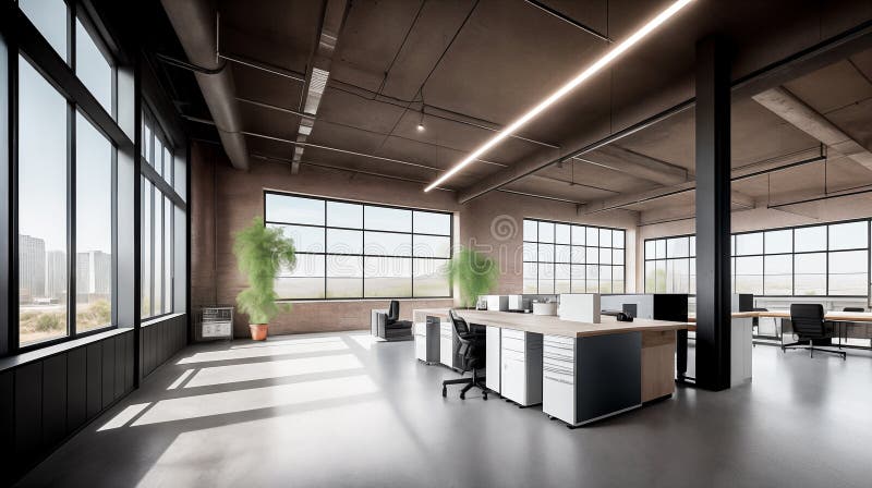 The Modern Interior of an Office Workspace or Open Space is Decorated ...