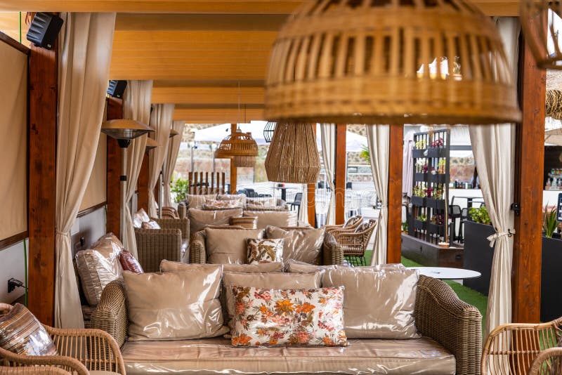 Modern Interior of an Open-air Cafe Stock Photo - Image of cafe ...