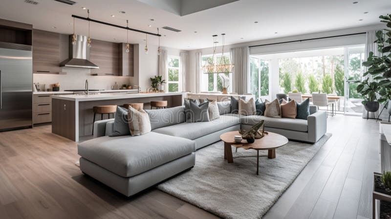 Modern Interior of Open Space with Design Modular Sofa Stock ...