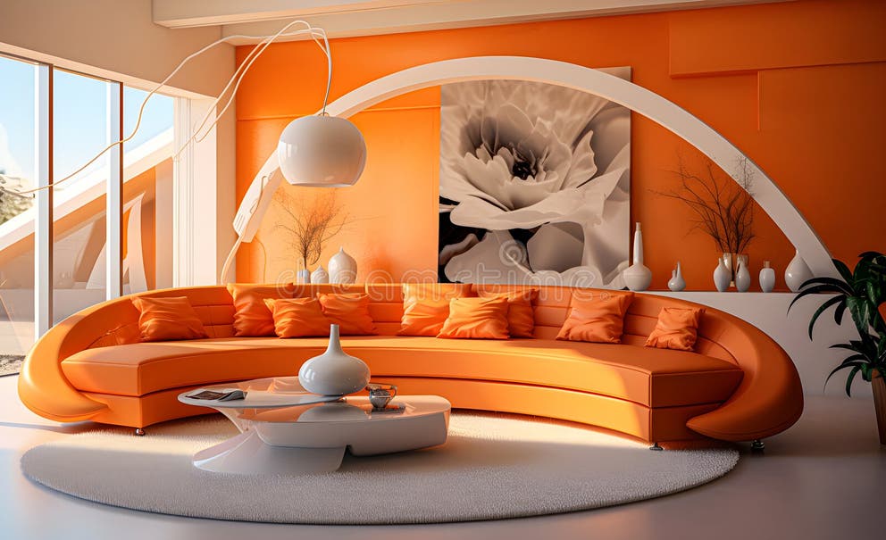 Modern Interior in Orange Colors Concept Stock Illustration ...