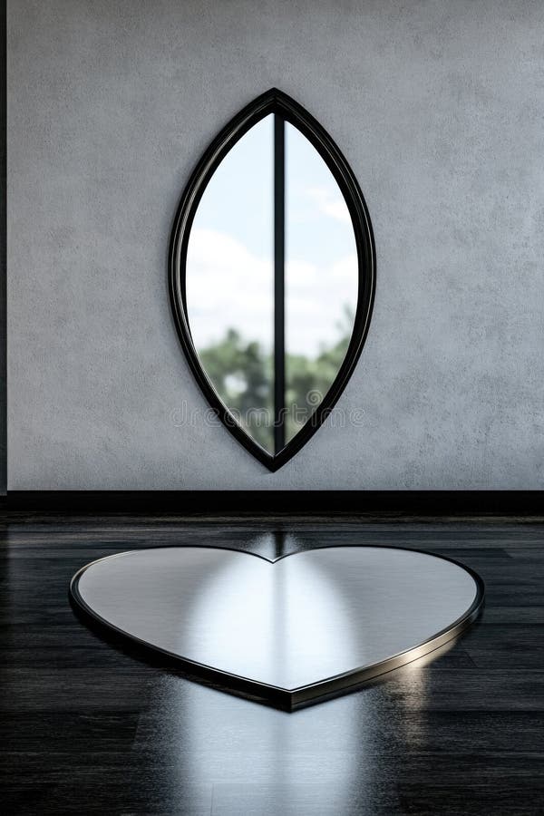 Modern Interior with Oval Mirror and Heart-shaped Floor Design Stock ...