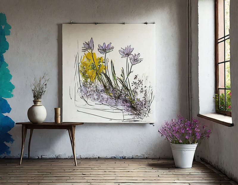 Modern Interior with a Painting on the Wall. 3D Rendering. AI Stock ...