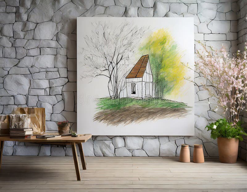 Modern Interior with a Painting on the Wall. 3D Rendering. AI Stock ...