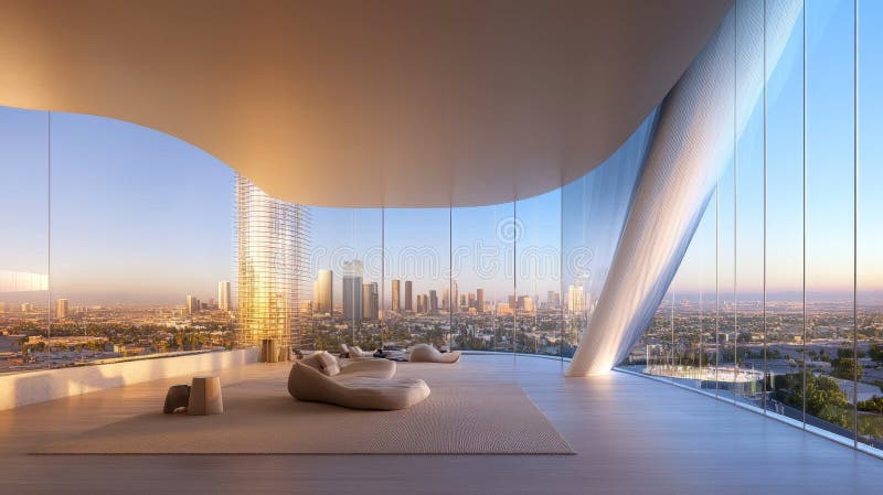 Modern Interior with Panoramic City View, Showcasing Sleek Design and ...