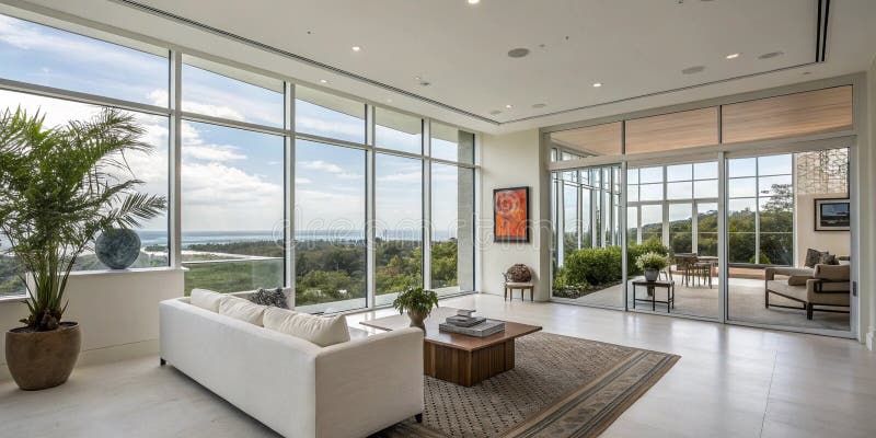 Modern Interior with Panoramic Windows Stock Illustration ...