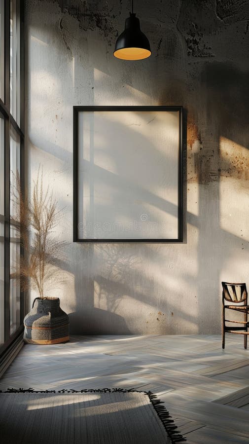 Modern Interior with Pendant Light and Shadow Play Stock Image - Image ...