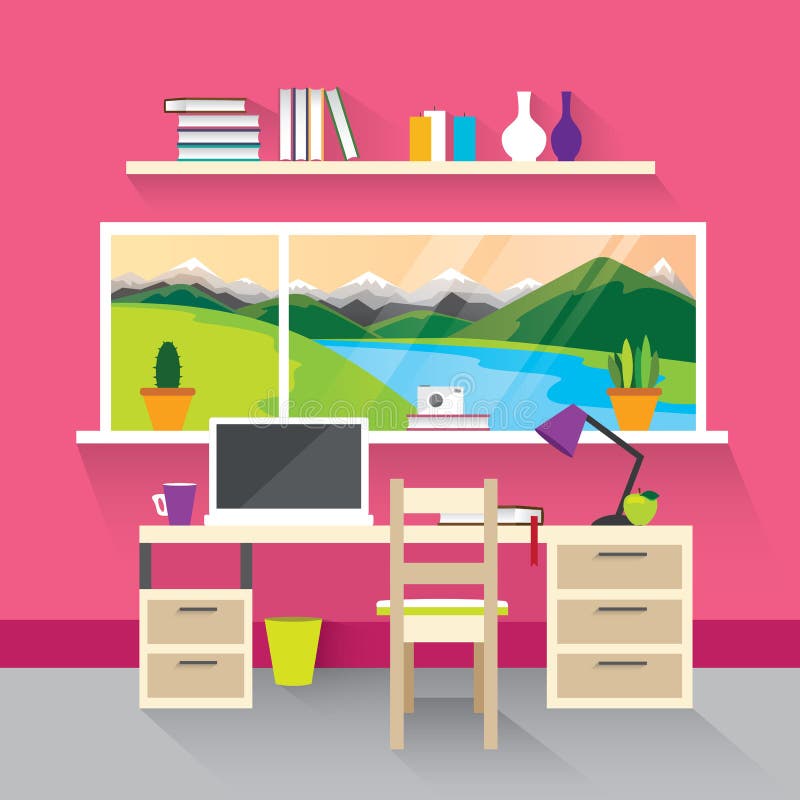 Modern interior in pink. stock vector. Illustration of object - 57474303