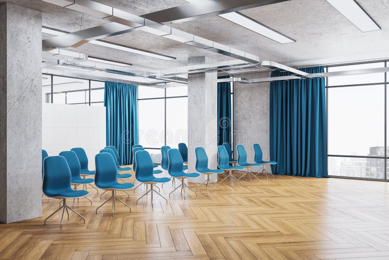 Modern Interior of a Presentation Room with Blue Chairs Stock ...