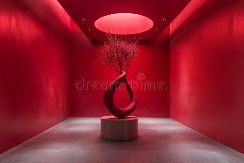 A Modern Interior with a Red-themed Art Installation Featuring a ...