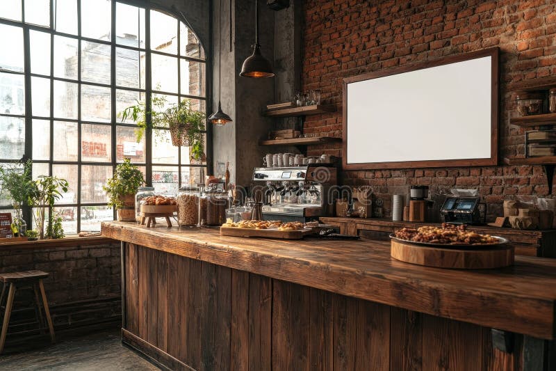A Modern Interior Restaurant Cafe Counter Made of Wood Stock Photo ...