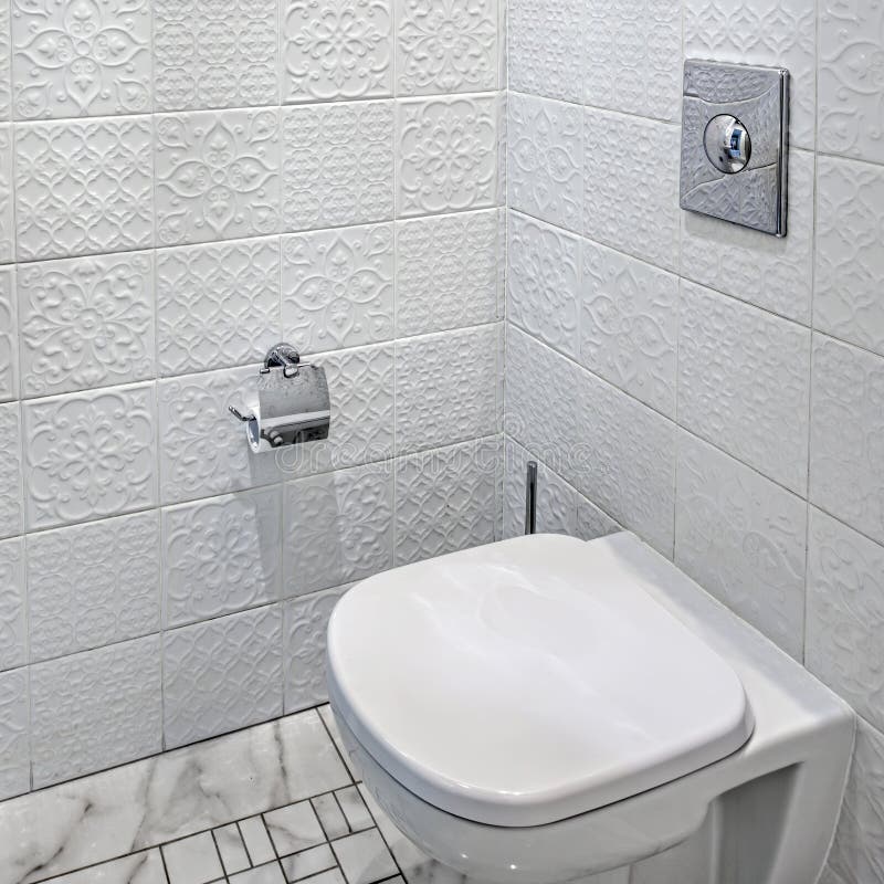 Modern Interior of Restroom with Ceramic Toilet Bowl Stock Photo ...