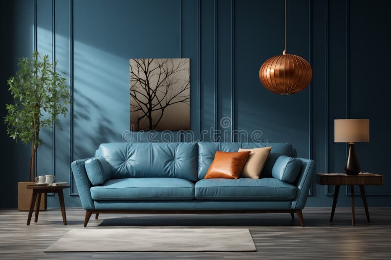 Modern Interior Room Blue Tone, Generative AI Stock Illustration ...