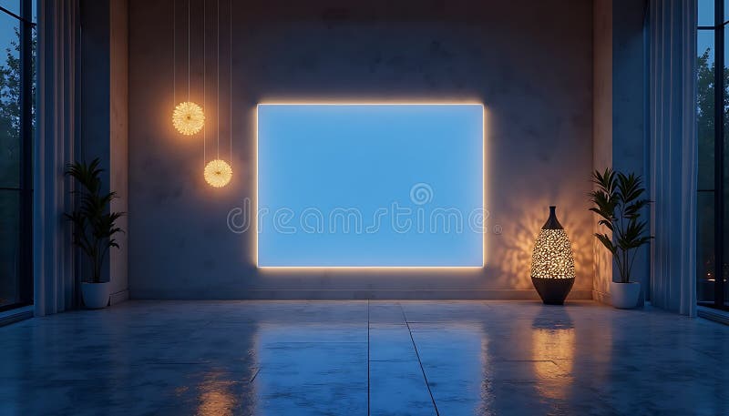 Modern Interior Room Design with Glowing Screen and Decorative Lighting ...