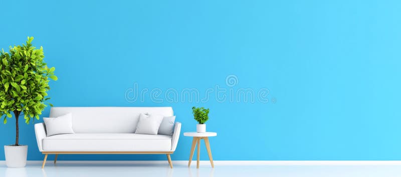 Modern Interior Scene, Wall Mock-up, 3D Model Stock Illustration ...