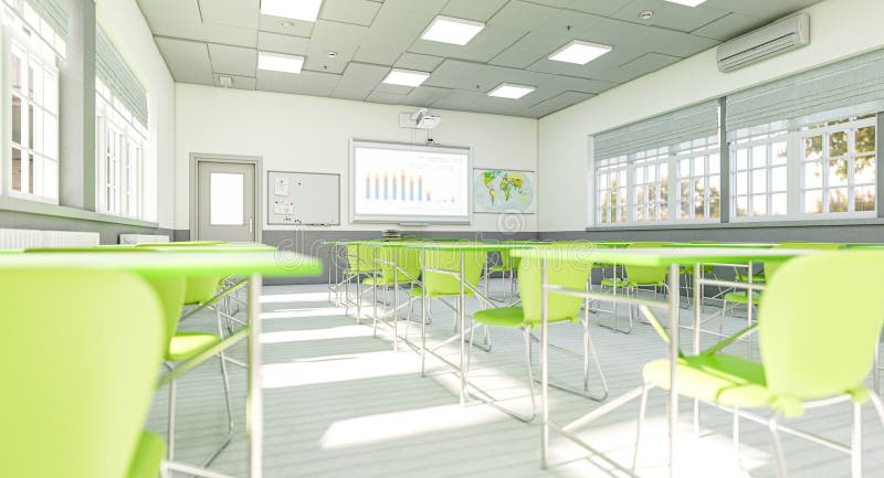 Modern Interior of a School Classroom with Green Elements Stock ...