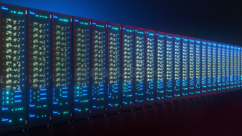 Modern Interior Server Room Data Center. Connection and Cyber Network ...