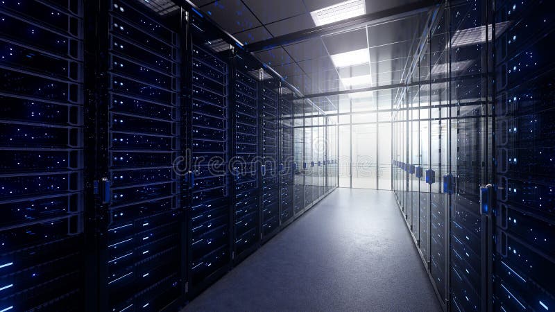 Modern Interior Server Room Data Center. Connection and Cyber Network ...