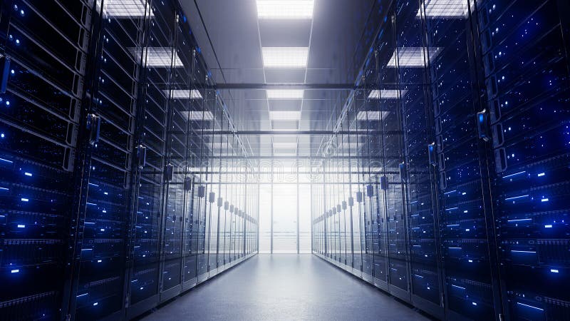 Modern Interior Server Room Data Center. Connection and Cyber Network ...