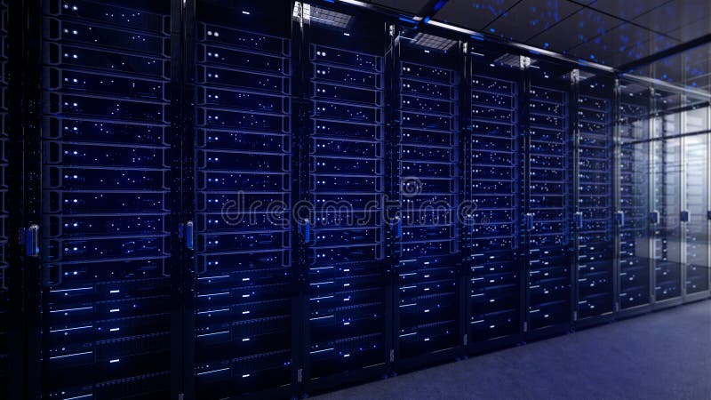 Modern Interior Server Room Data Center. Connection and Cyber Network ...